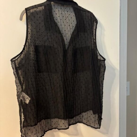 Express | Tops | Express Black Button Down Top Sheer Mesh Dot Sleeves ...